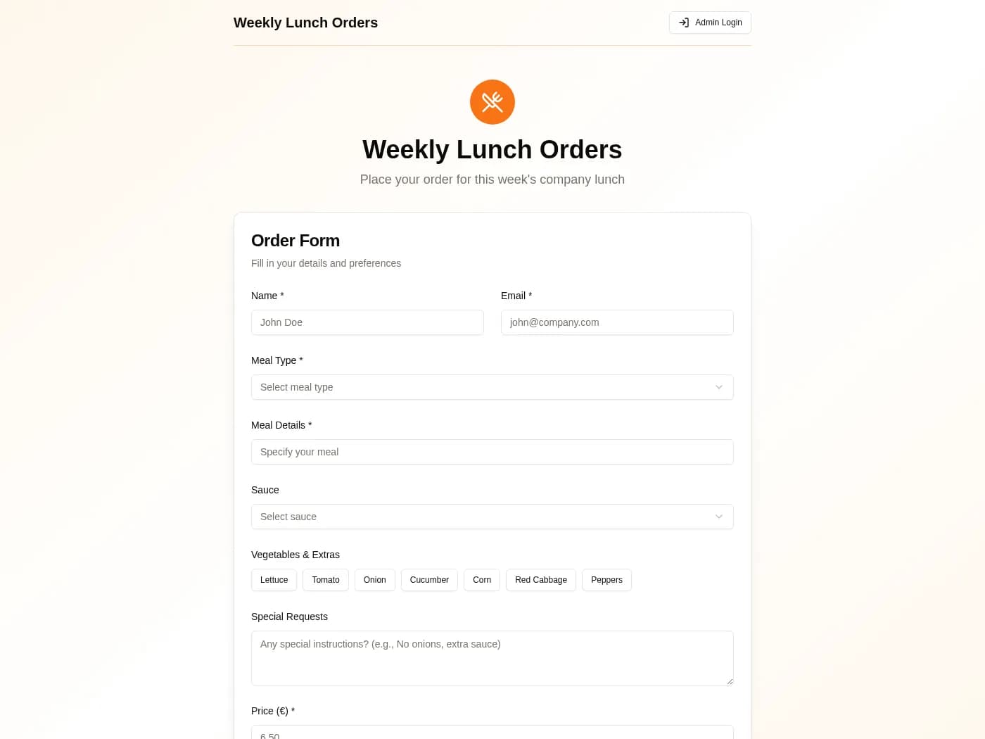 Weekly Company Lunch Orders System