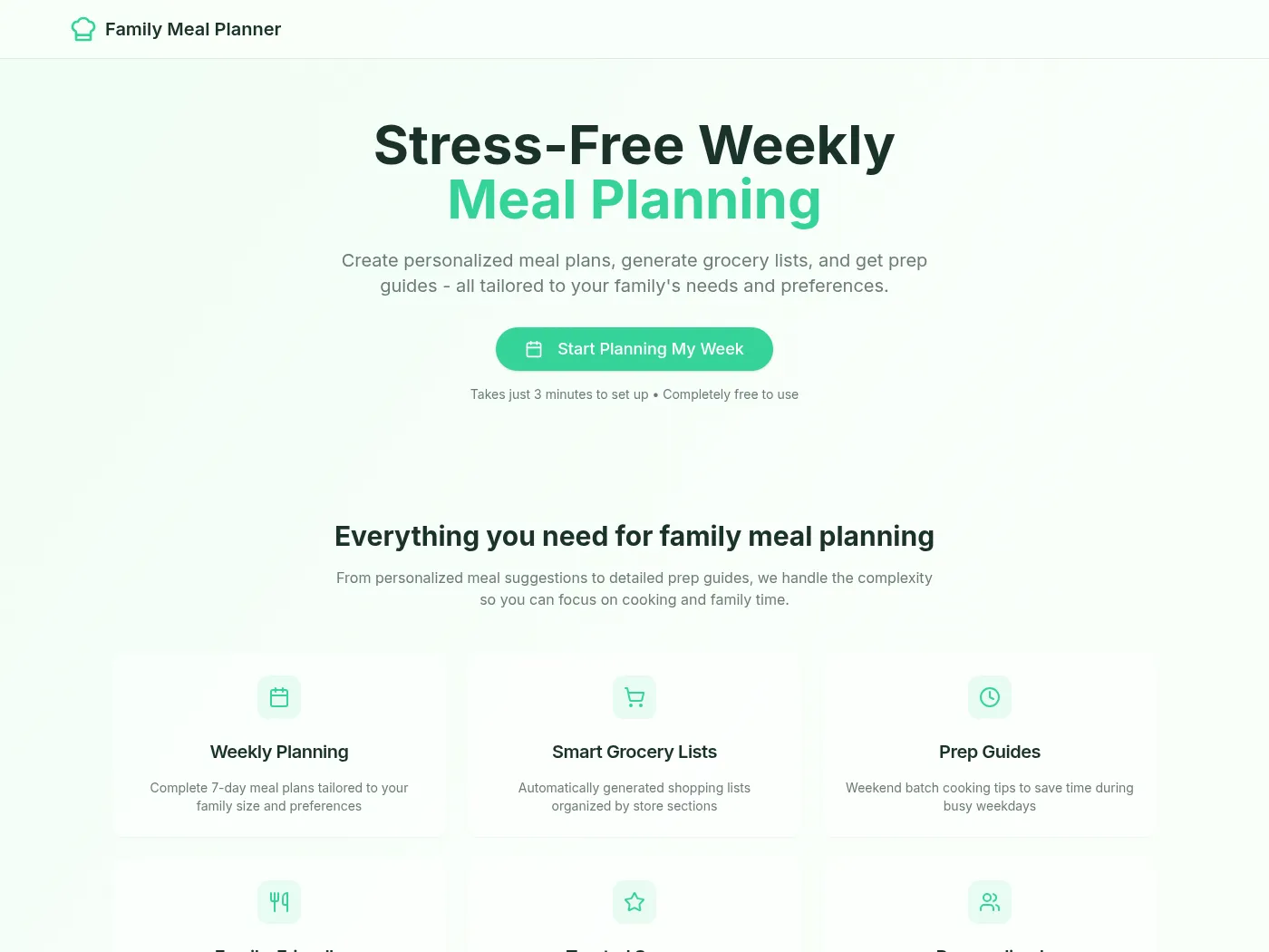 Weekly Family Meal Planner & Grocery List Generator