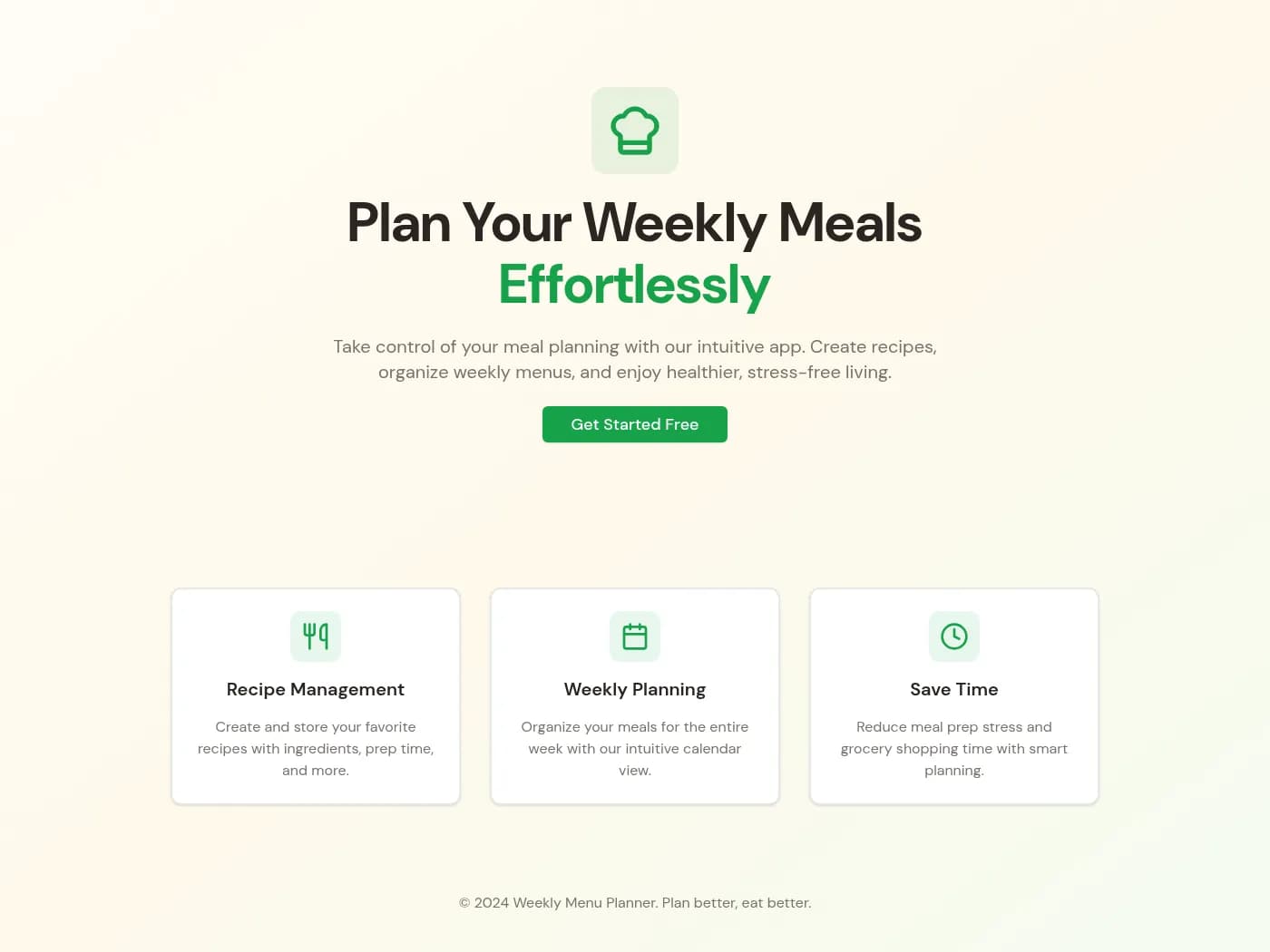 Weekly Menu Planning Web App