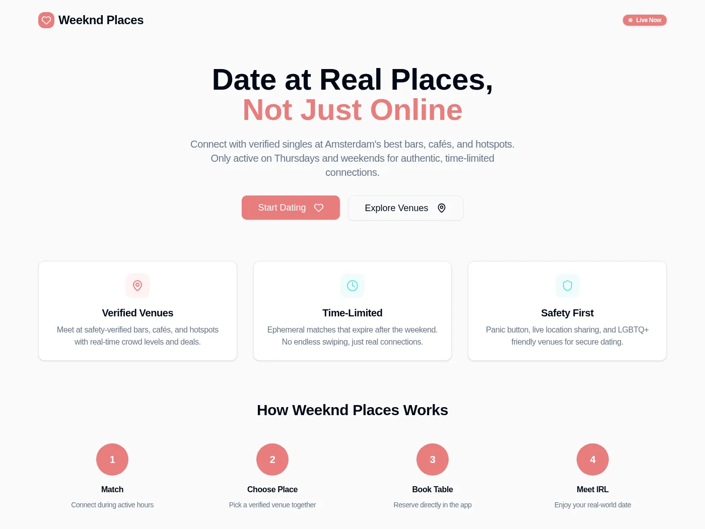 Weeknd Places: Location-First, Time-Limited Dating Platform