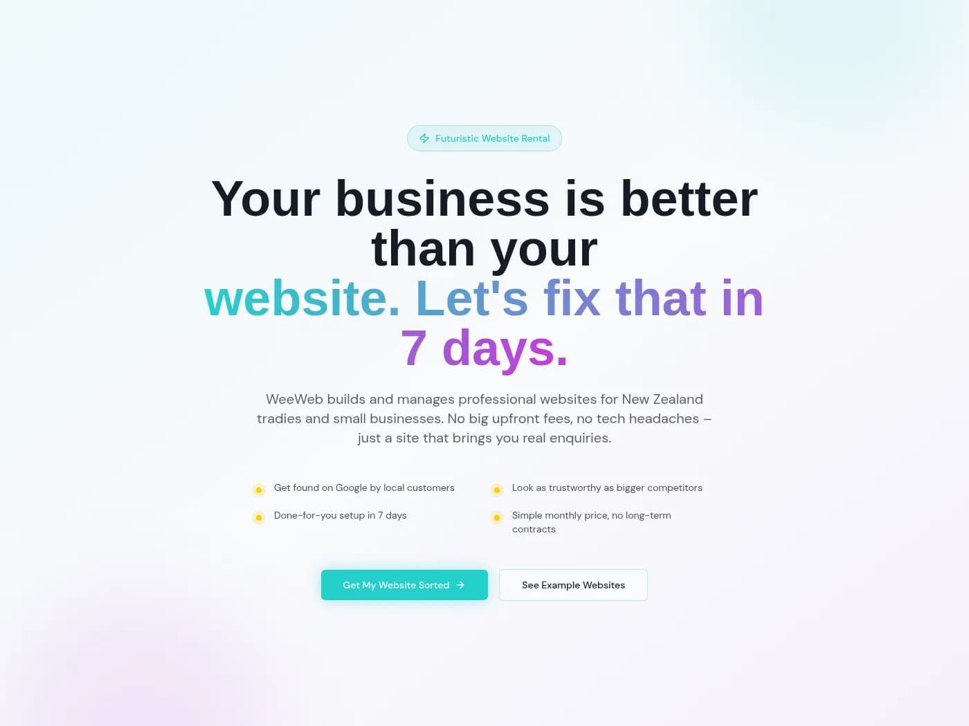 WeeWeb Futuristic Landing Page for Tradies & Small Businesses in NZ