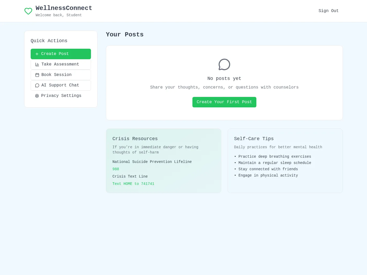 WellnessConnect: Role-Based Mental Health Platform for Students, Counselors & Admins