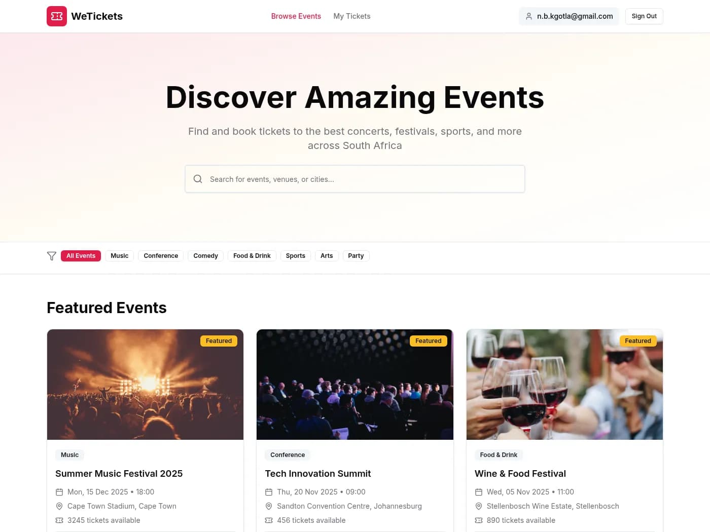 WeTickets.co.za Event Ticketing Web App