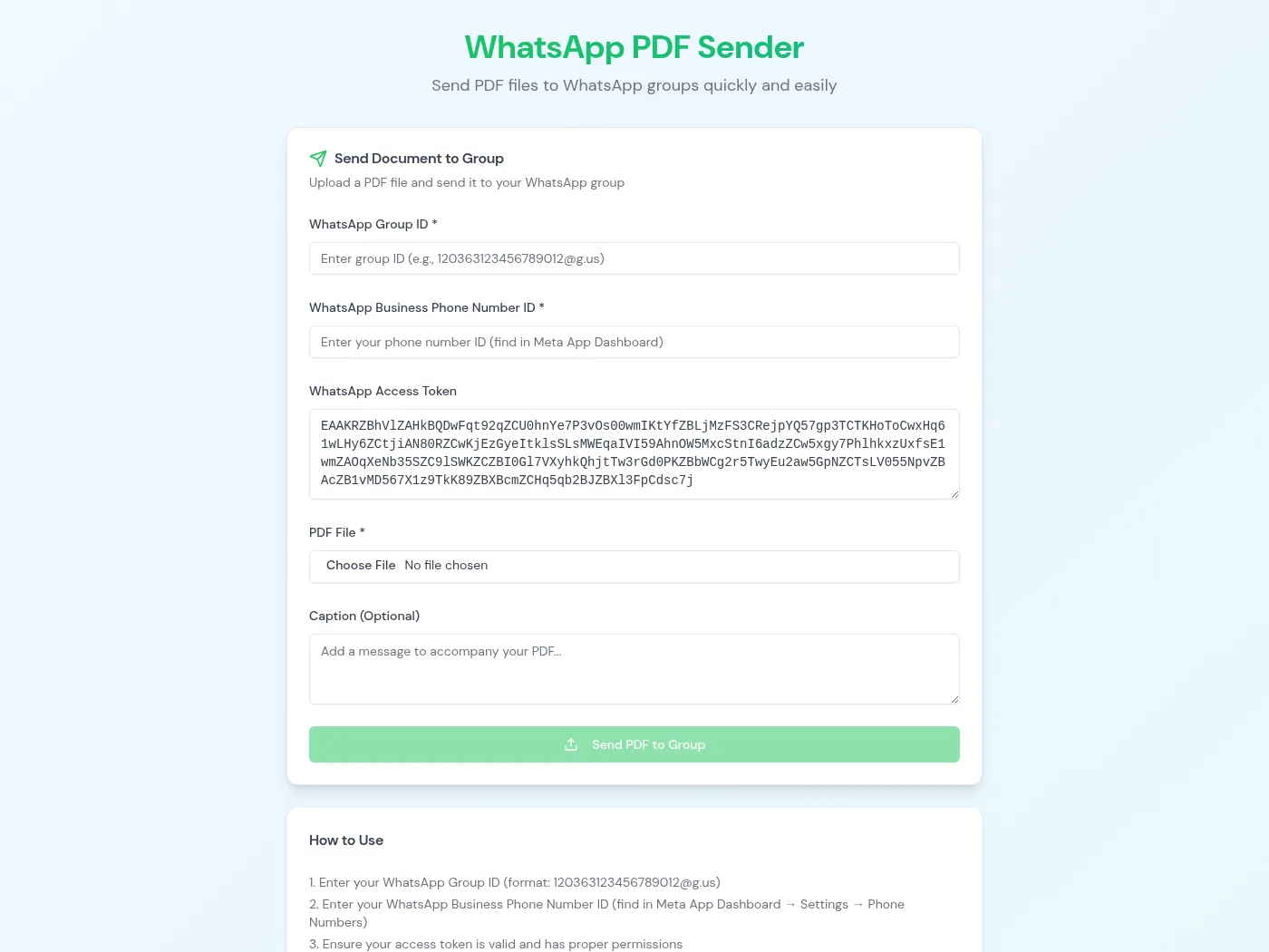 WhatsApp Group PDF Sender Dashboard