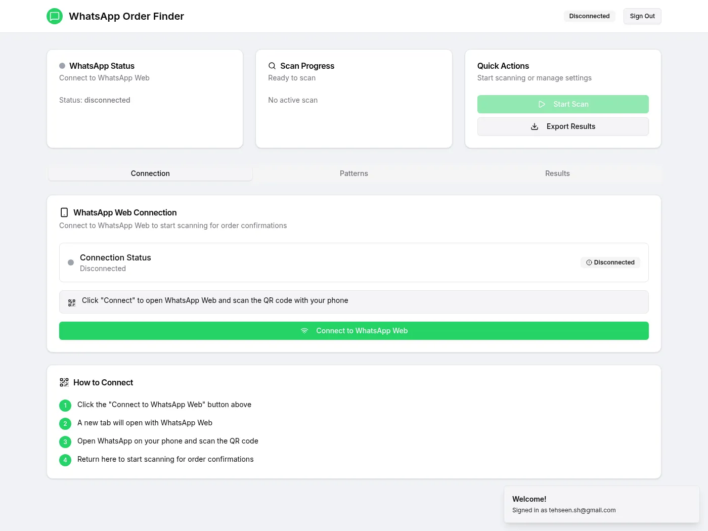 WhatsApp Order Confirmation Finder