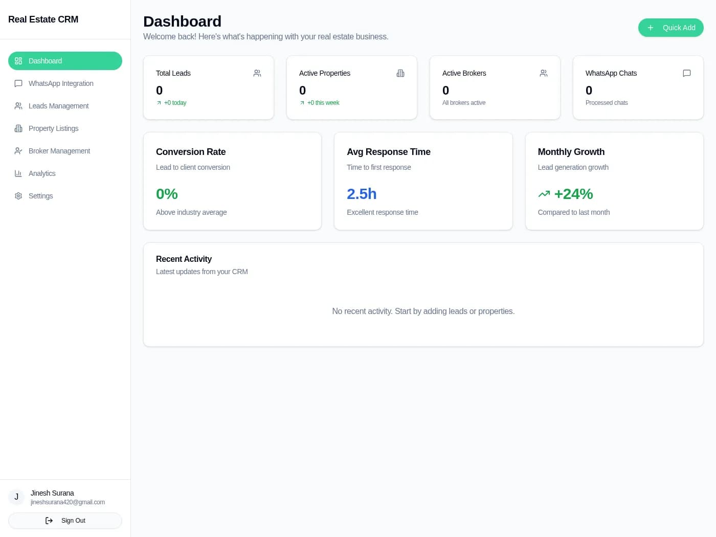 WhatsApp-Integrated Real Estate CRM Suite