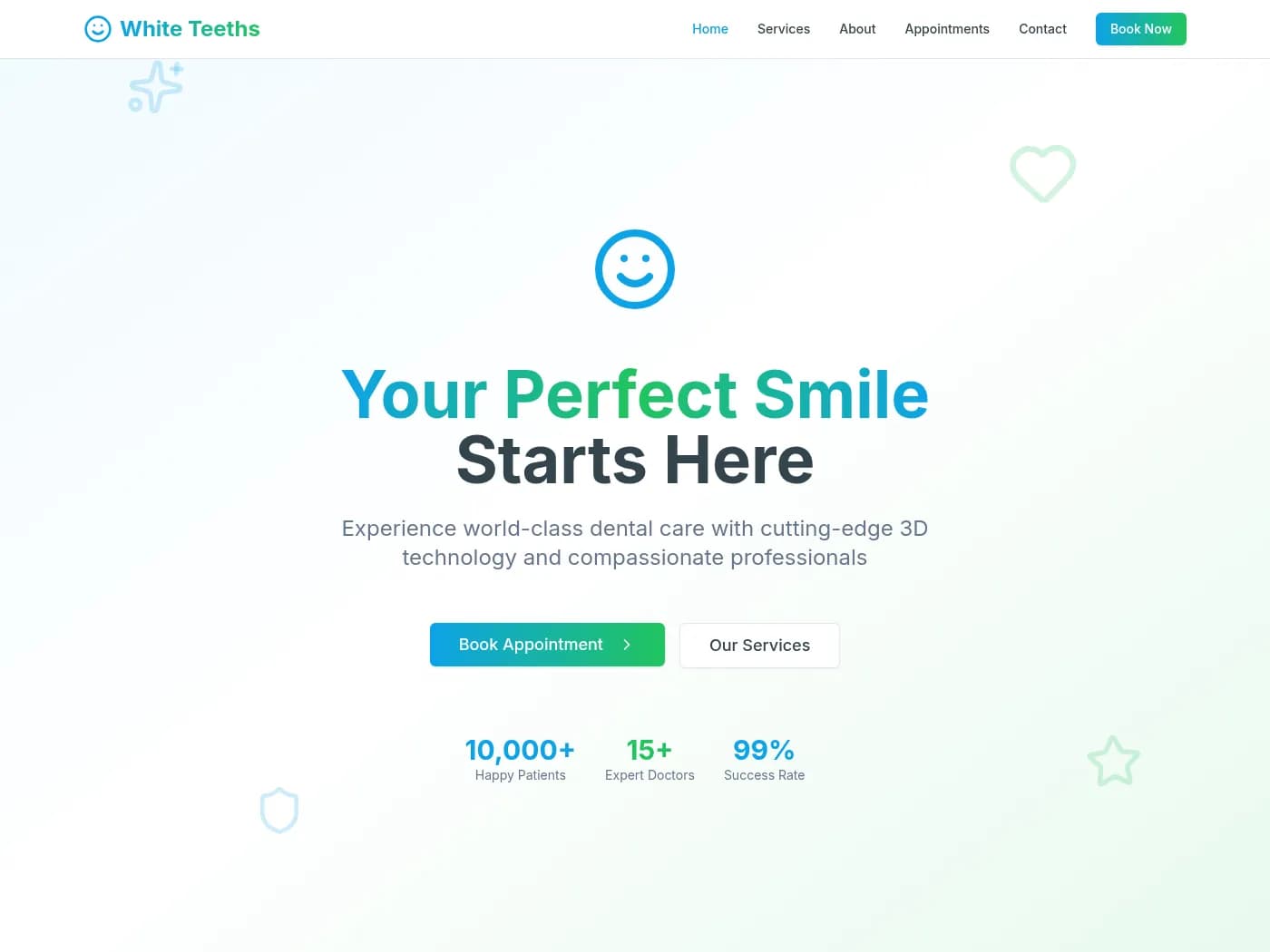 White Teeths 3D Animated Dental Clinic Website