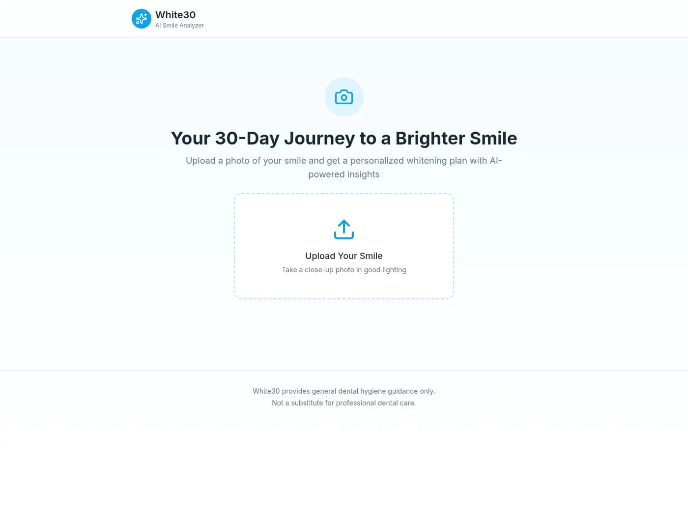 White30 – Friendly AI Smile Analyzer & 30-Day Teeth Whitening Coach