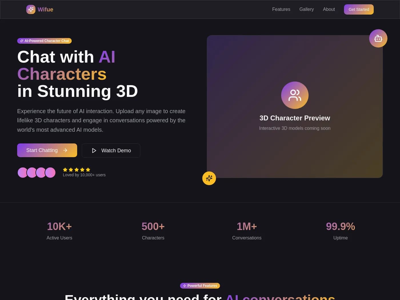 Wifue: AI-Powered Anime & Human Character Chat App with 3D Model Generation