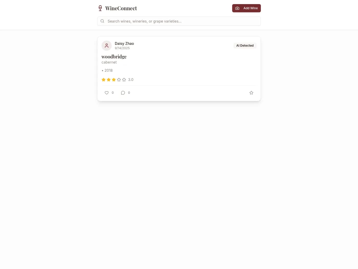 Wine Lovers Social Network with AI-Powered Wine Recognition