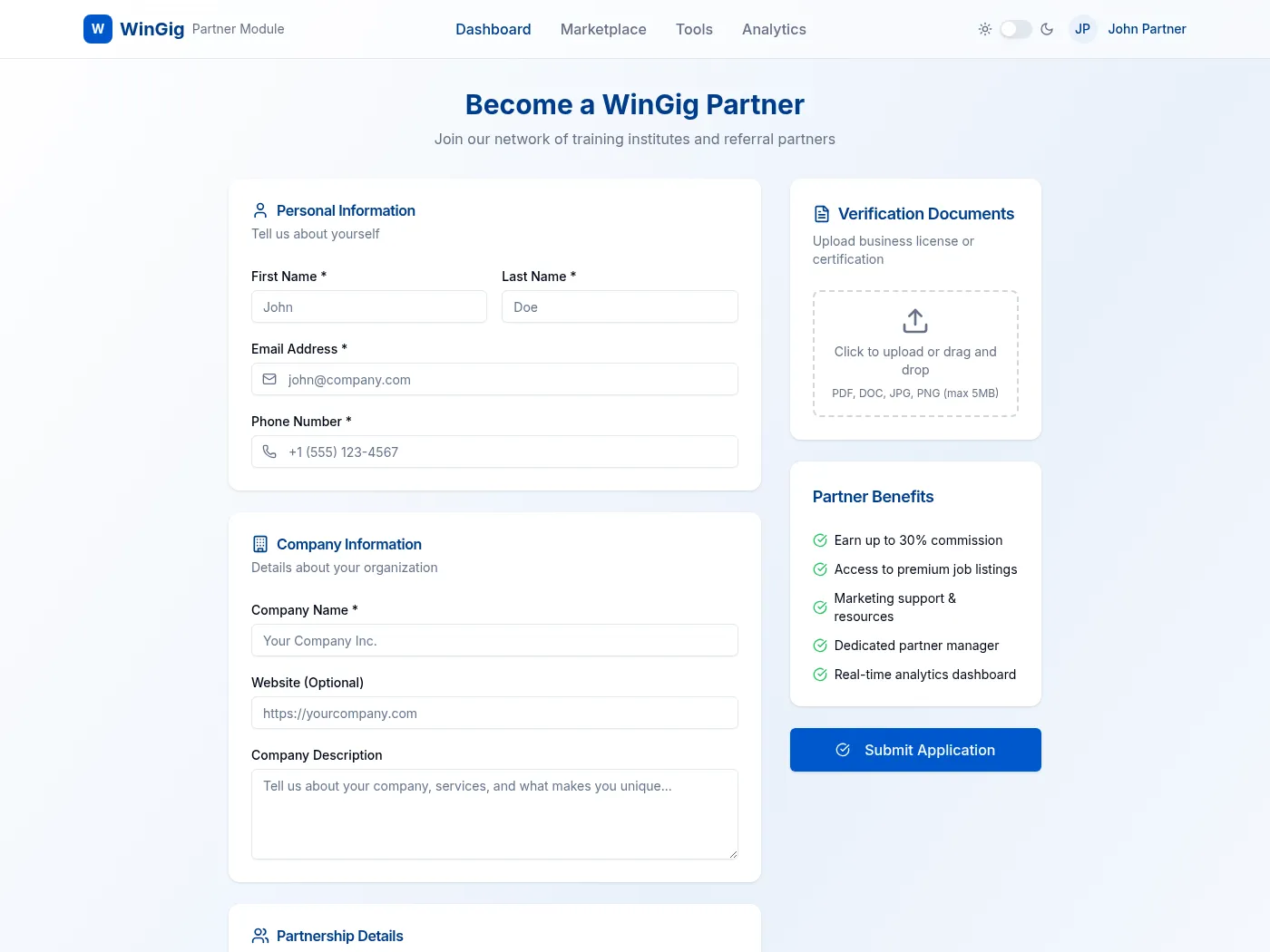 WinGig Partner Module UI: Modern, Accessible, and High-Performance Frontend