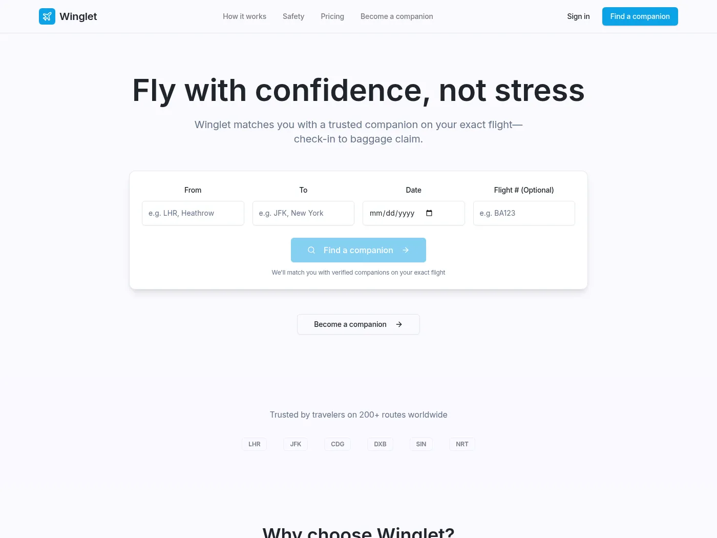 Winglet: Trusted Travel Companion Platform