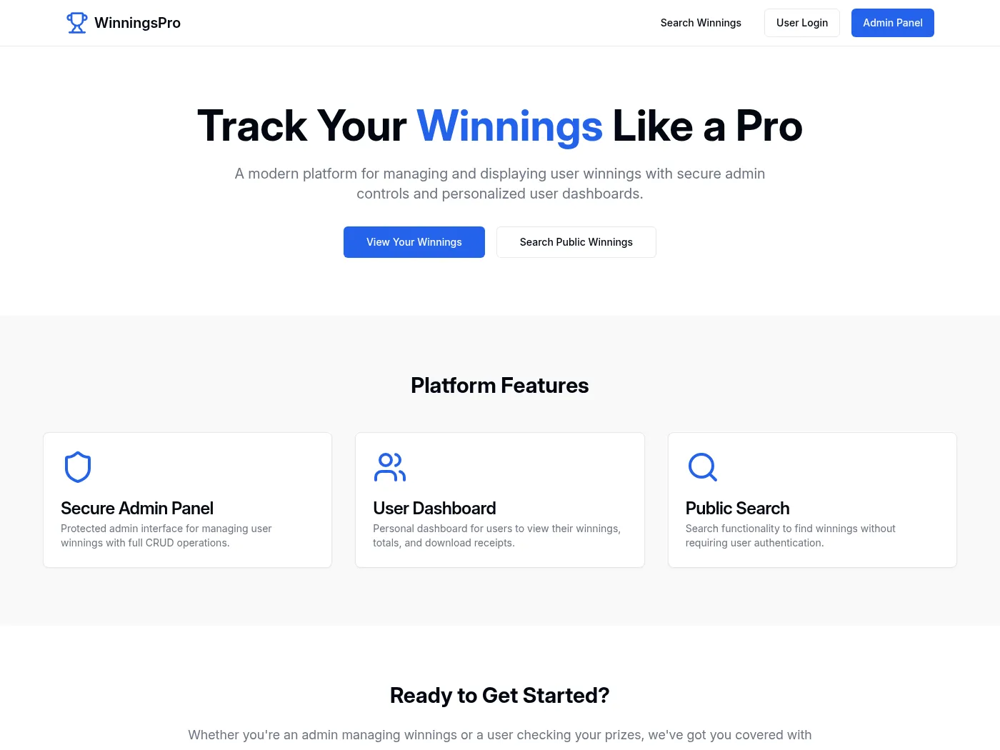 Winnings Display Web Platform