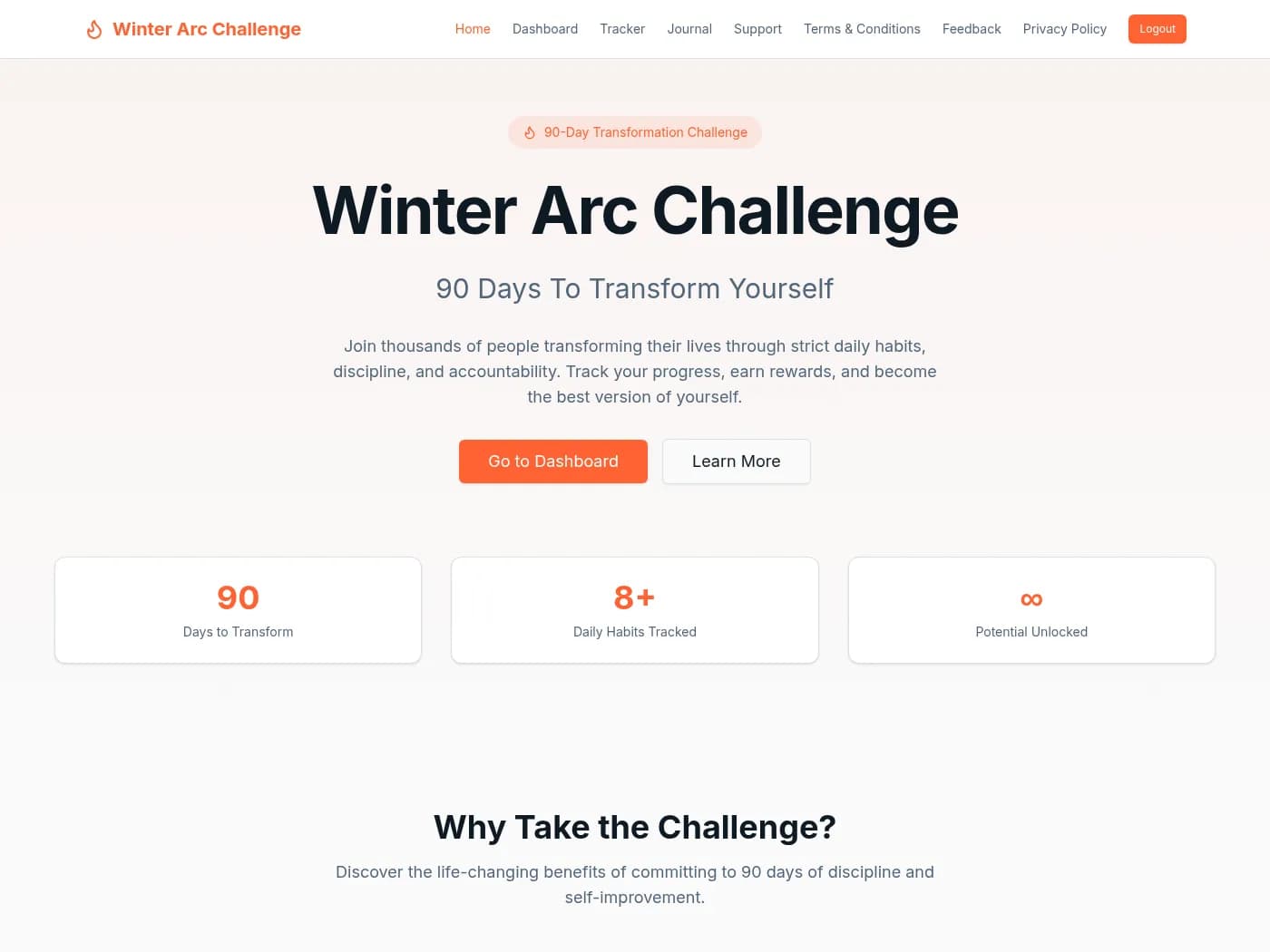 Winter Arc Challenge 90-Day Transformational Web App
