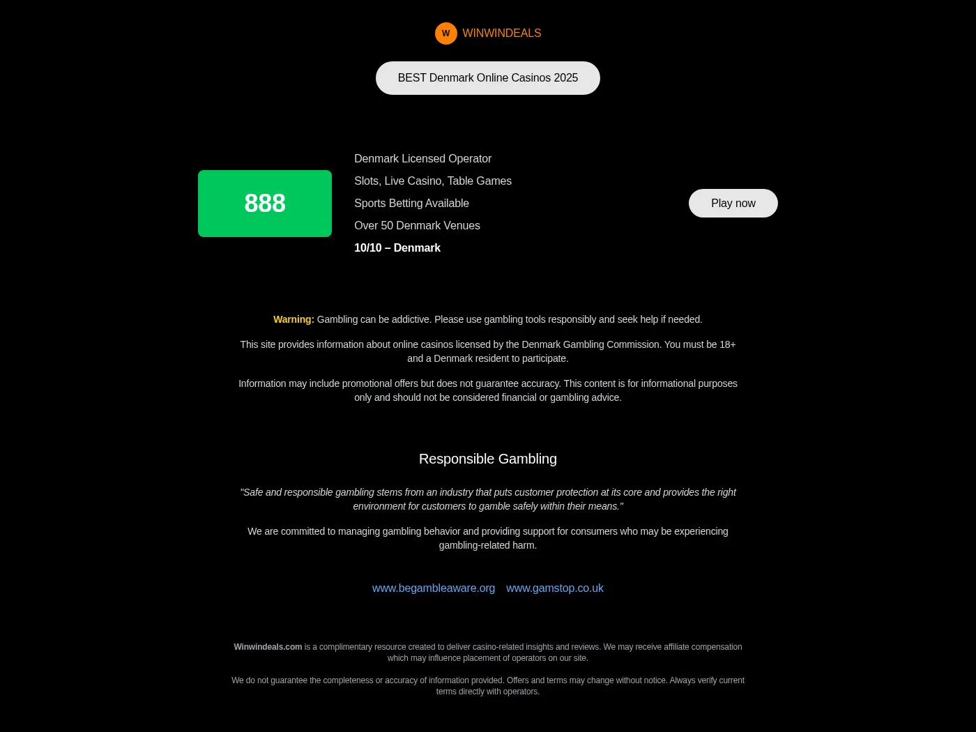 Winwindeals UK Casino Affiliate Landing Page