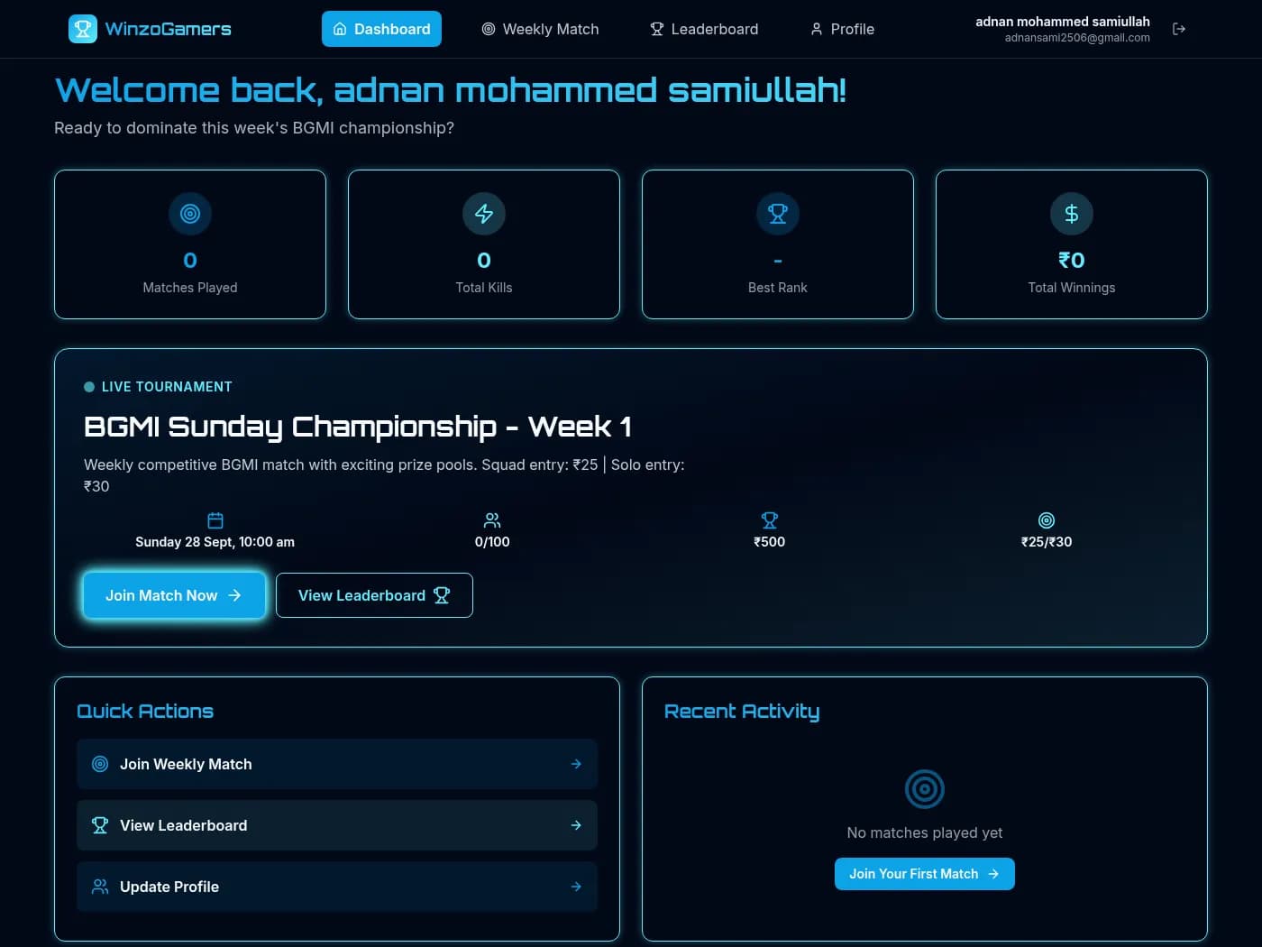 WinzoGamers Perfect – BGMI Weekly Match Platform