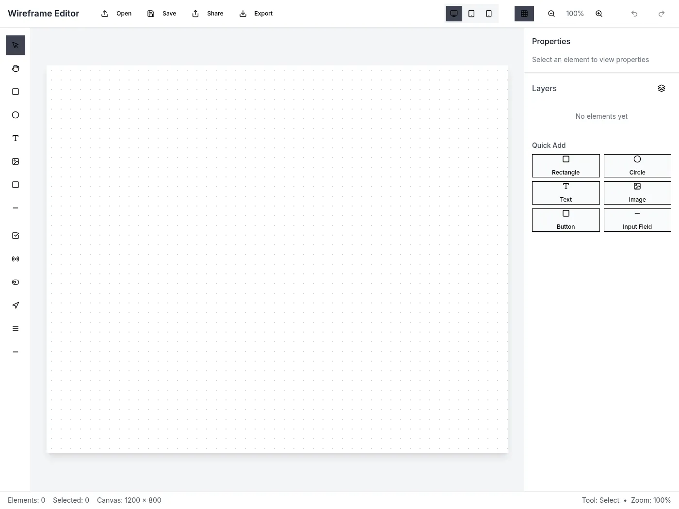 Wireframe Editor Tool - Modern Web App for Low-Fidelity Design