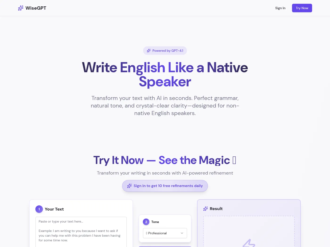 WiseGPT — Instant AI-Powered Text Rephraser for non native English speakers