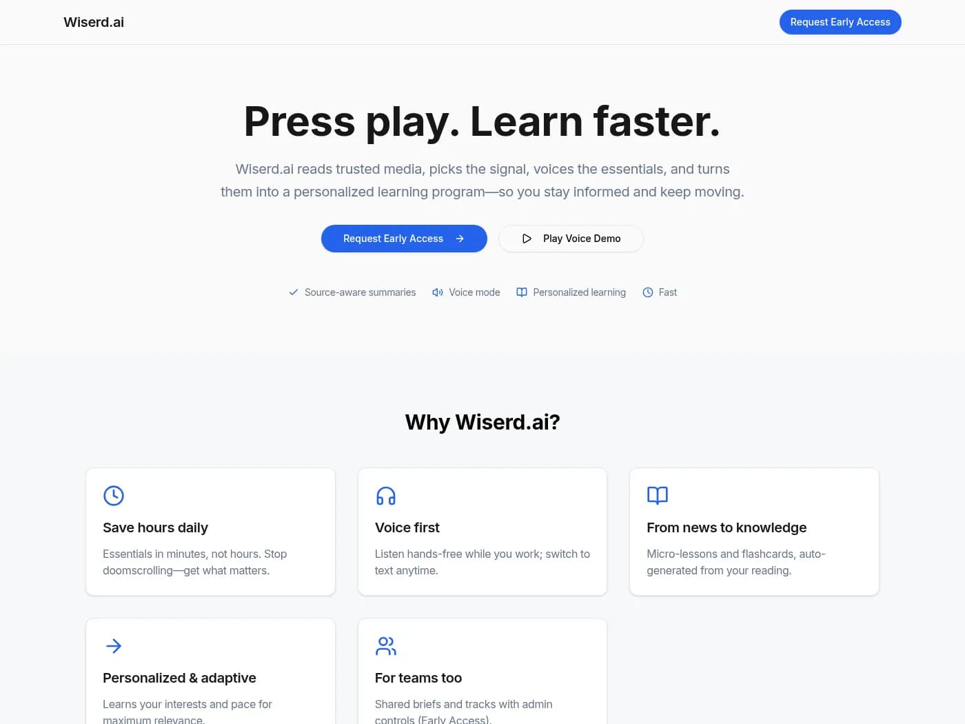 Wiserd.ai Early Access Landing Page