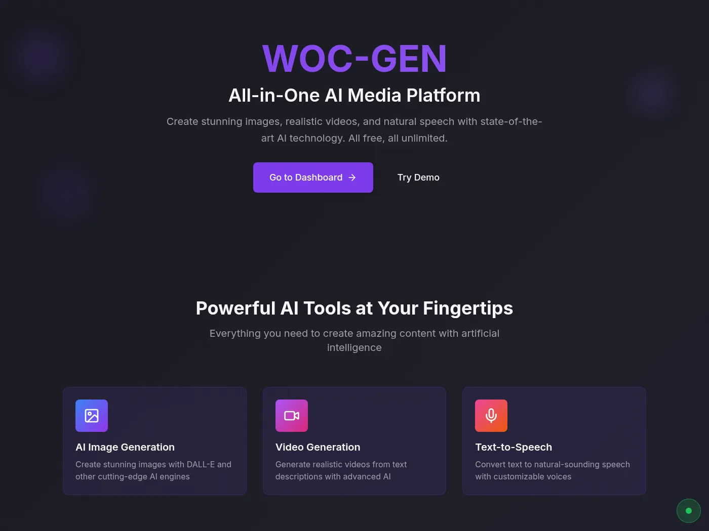 WOC-GEN: All-in-One AI Media Generation Platform