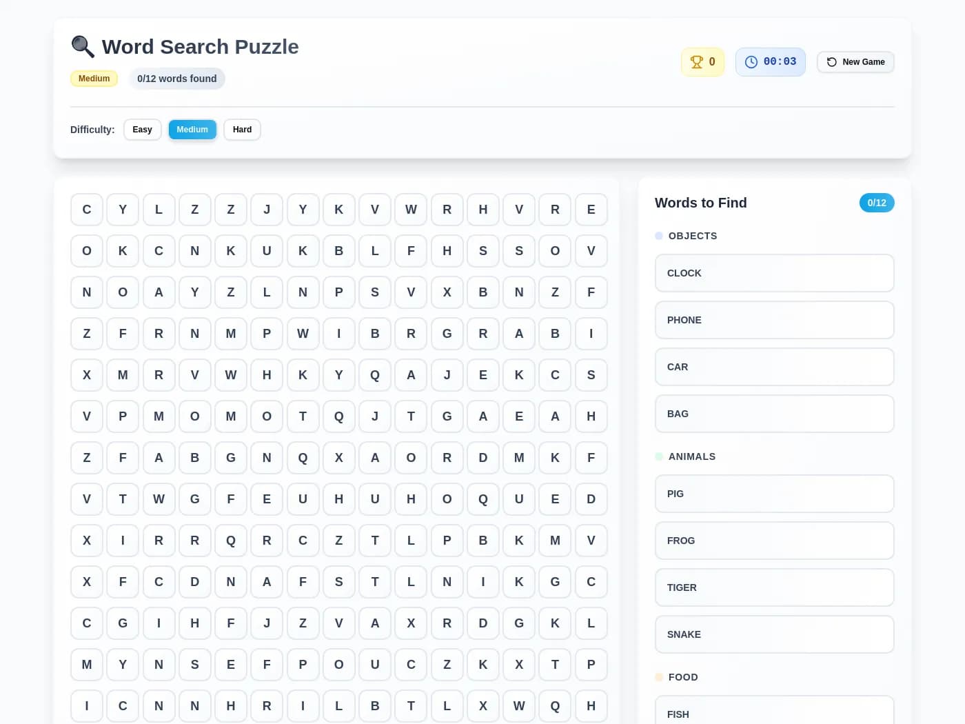Word Search Puzzle Game