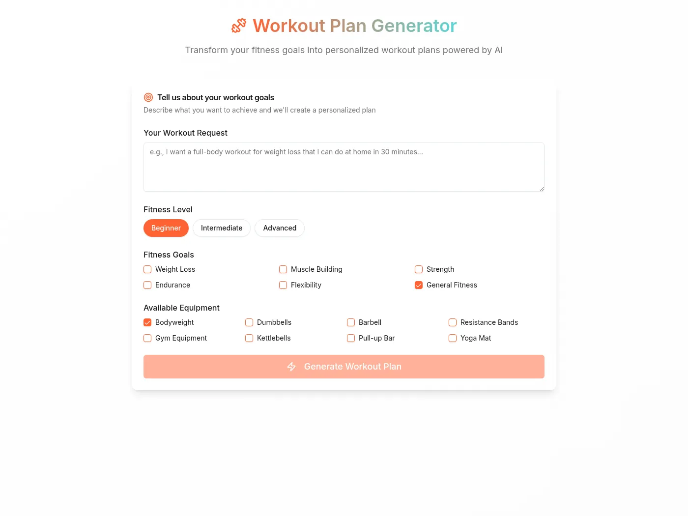 Prompt-Based Workout Plan Generator