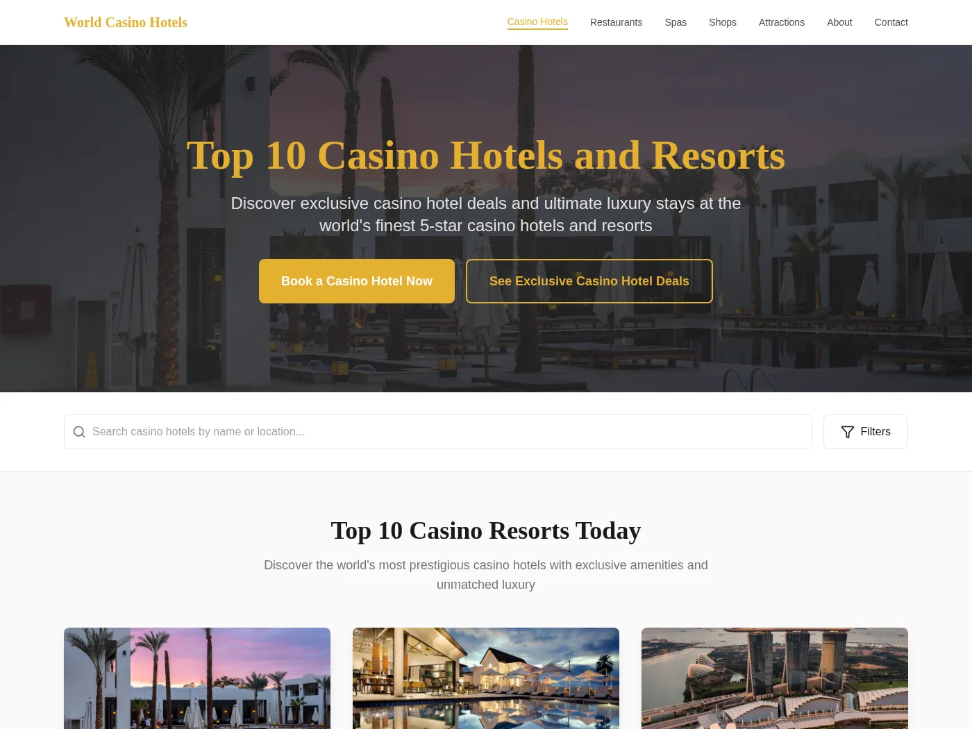 World Casino Hotels – Responsive Modern Tourism Website