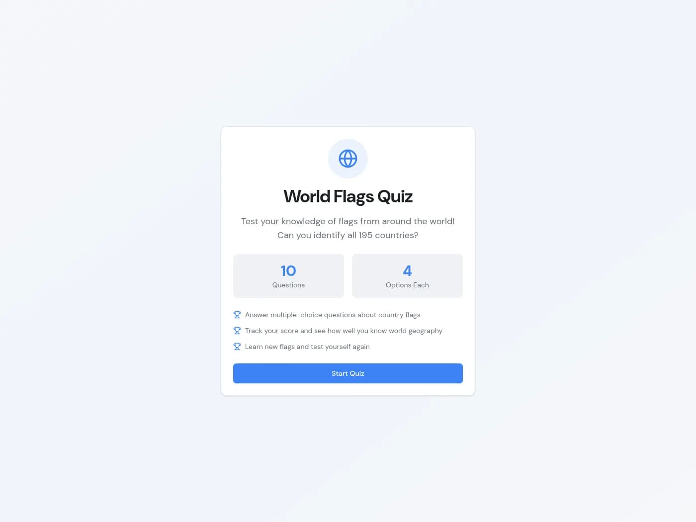 World Flags MCQ Quiz Web App
