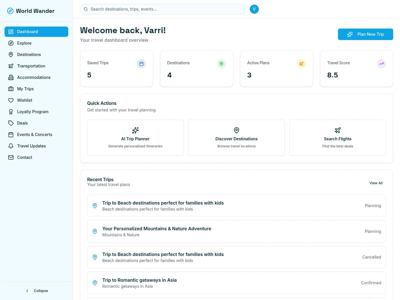World Wander: AI-Powered Travel Planner & Itinerary Manager