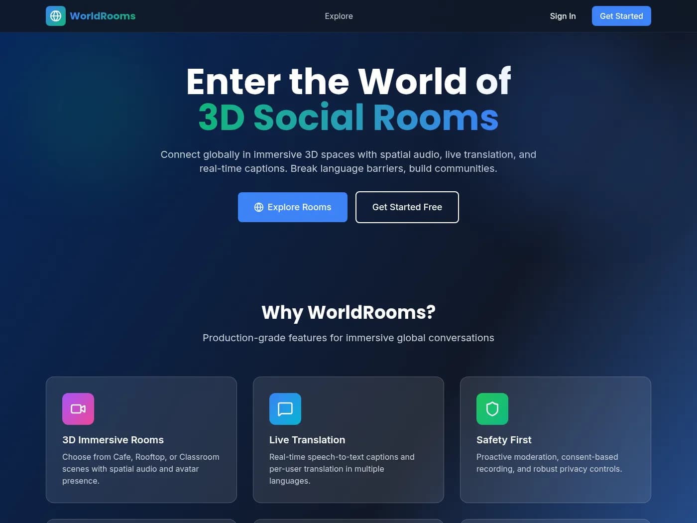 WorldRooms – Social 3D Micro-Events with Live Translation & Security by Design