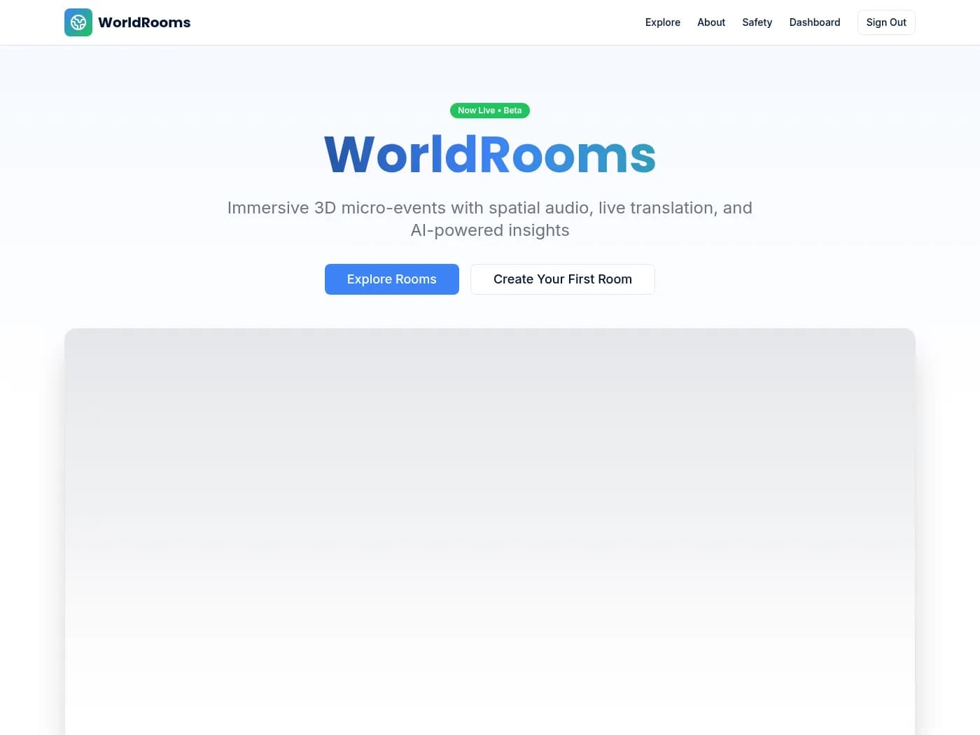 WorldRooms — 3D Micro-Events with Live Captions, Translation & AI Summaries