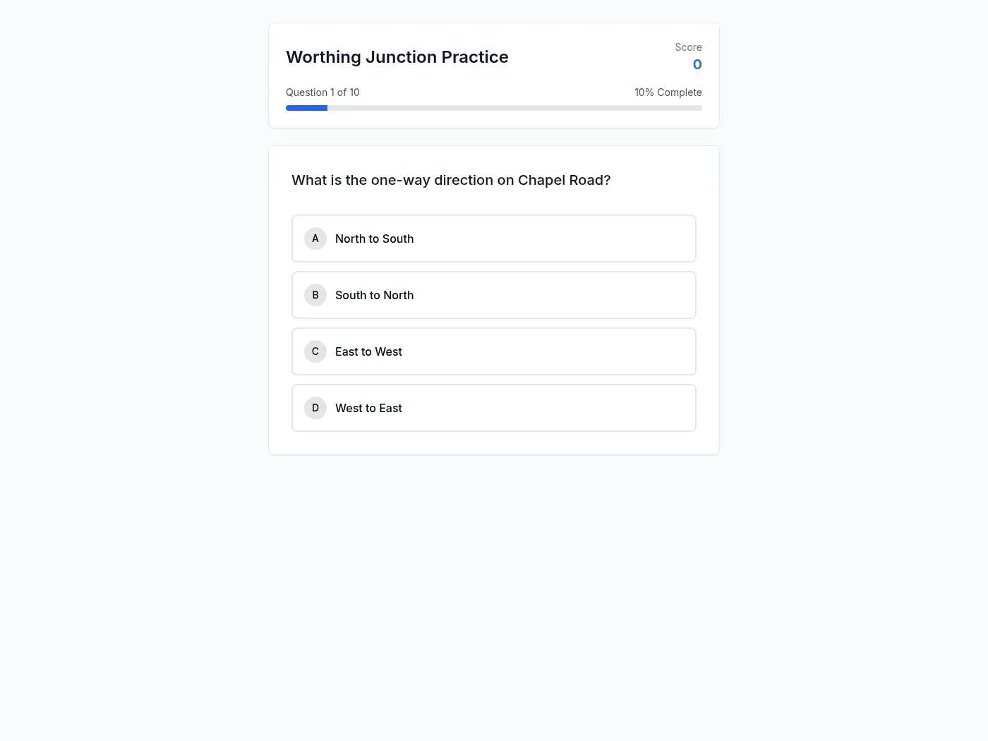 Worthing Junction Practice App