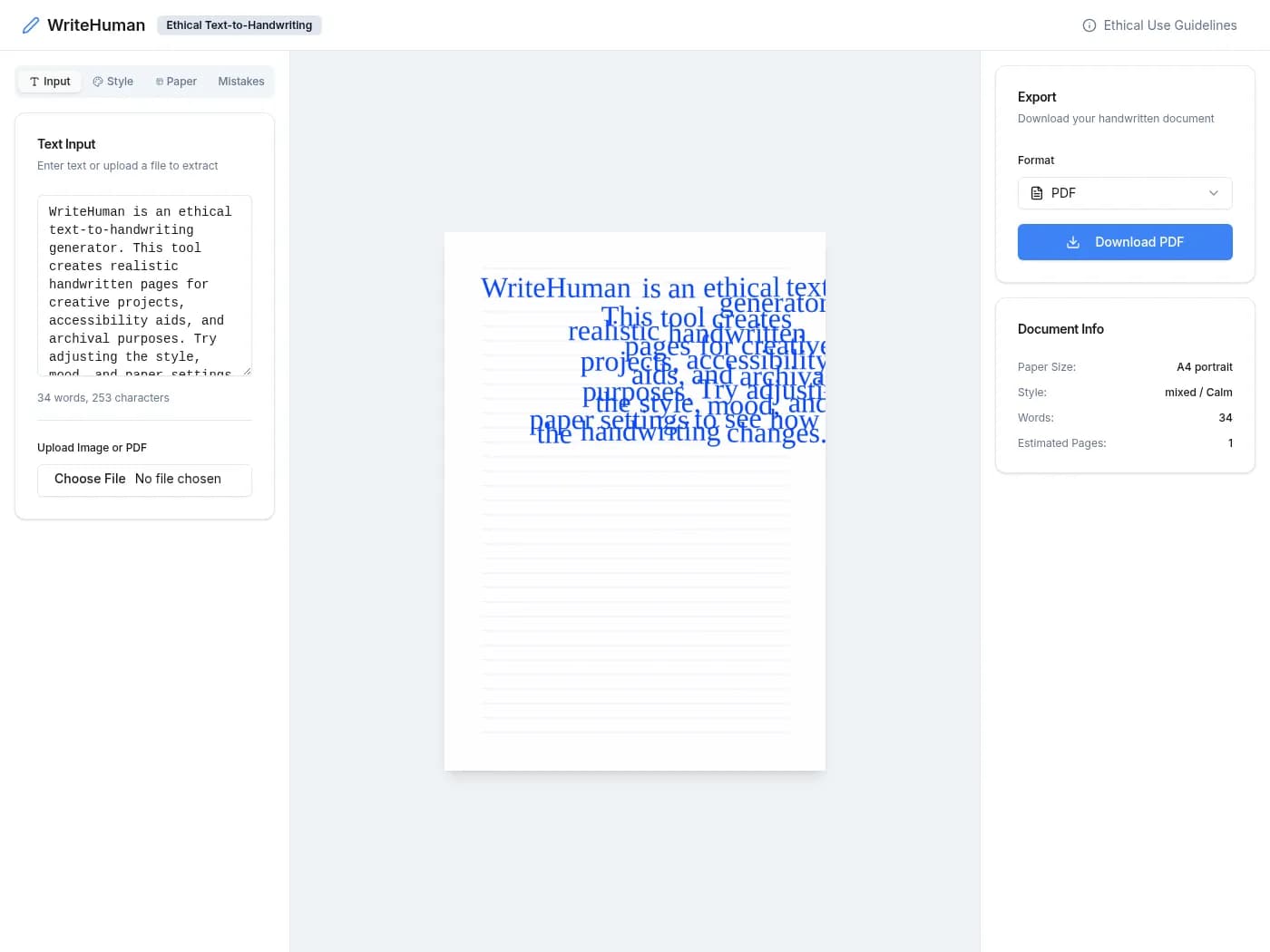 WriteHuman: Ultra-Realistic, Ethical Text-to-Handwriting Generator
