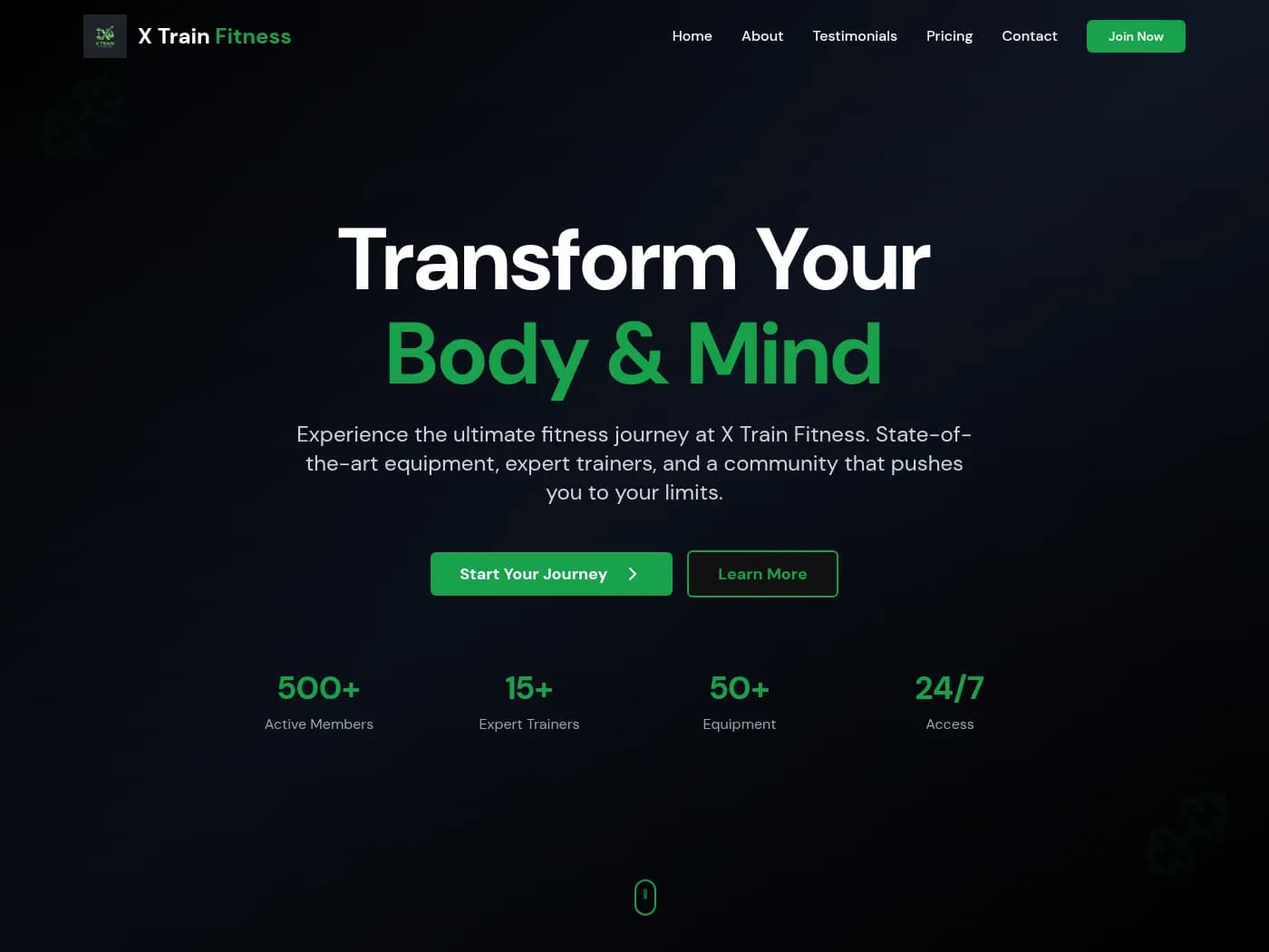 X Train Fitness Landing Page