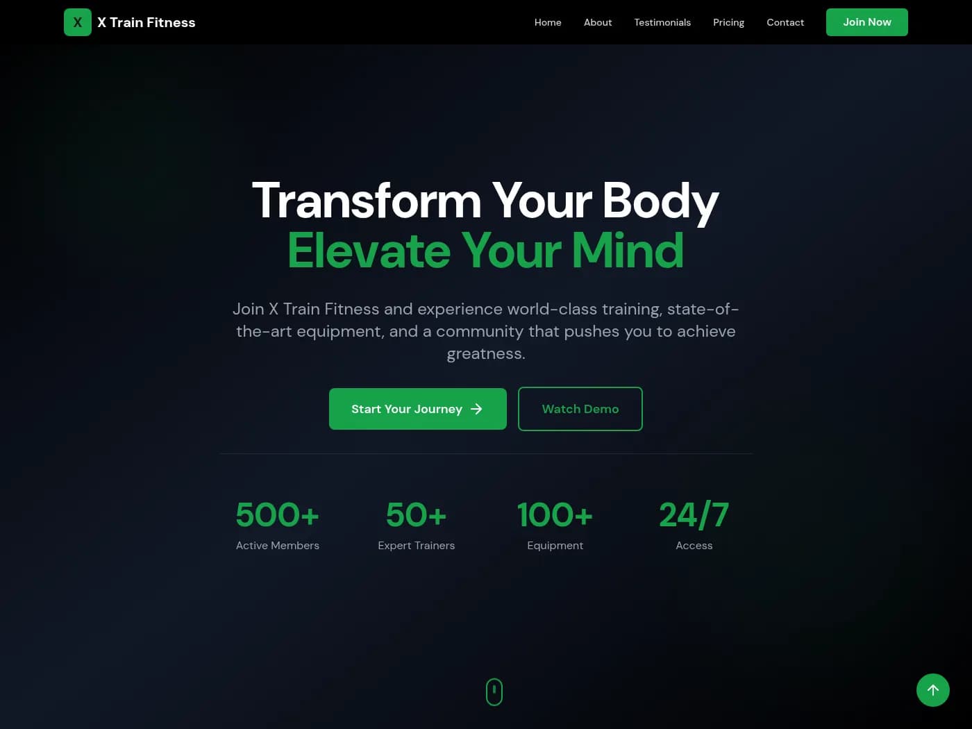 X Train Fitness Landing Page