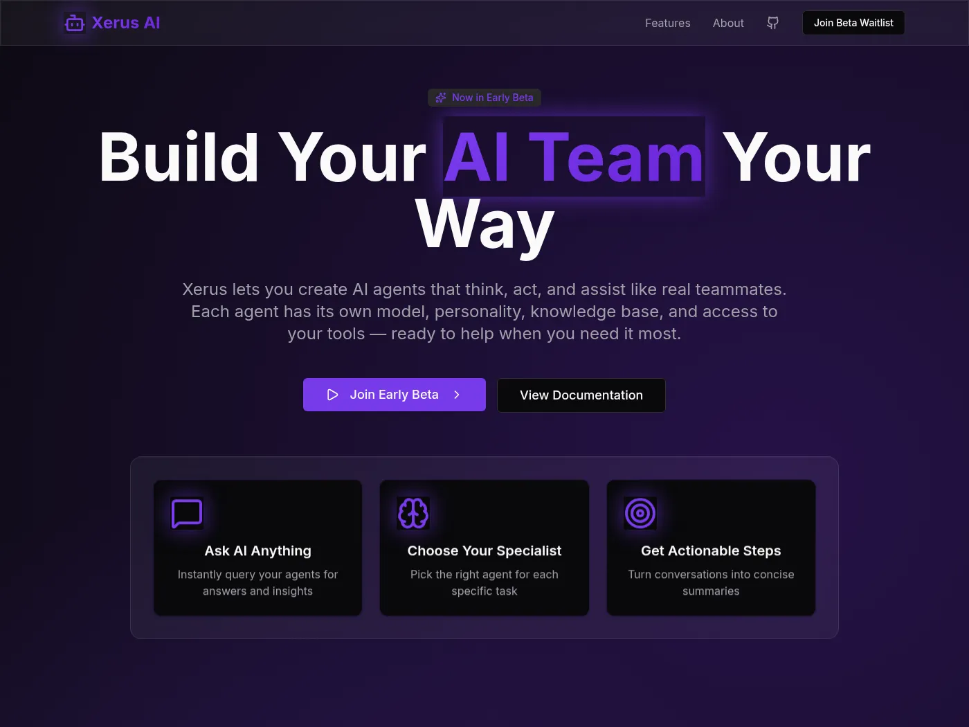 Xerus AI Futuristic Landing Page Redesign