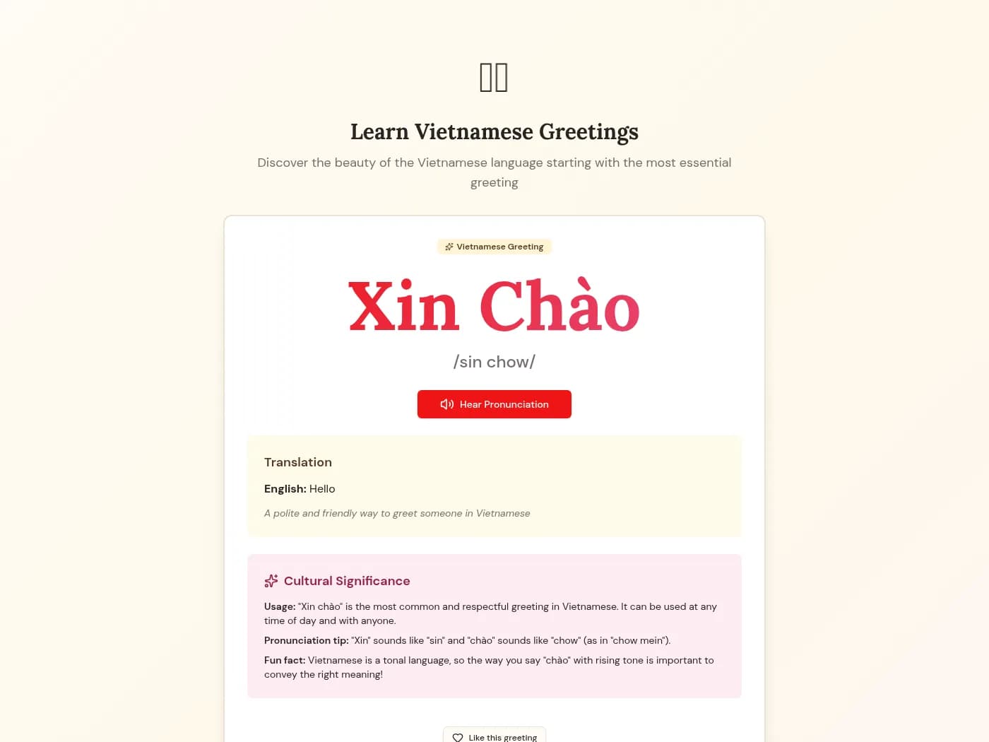 Xin Chào: Simple Vietnamese Greeting Web App