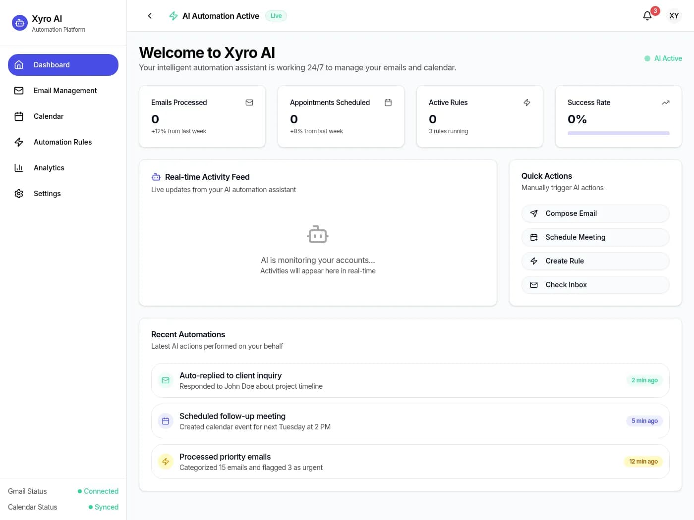 Xyro AI: Automated Gmail & Calendar Management Platform