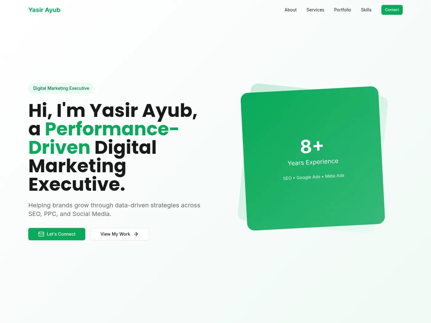 Yasir Ayub – Digital Marketing Executive One-Page Portfolio Website