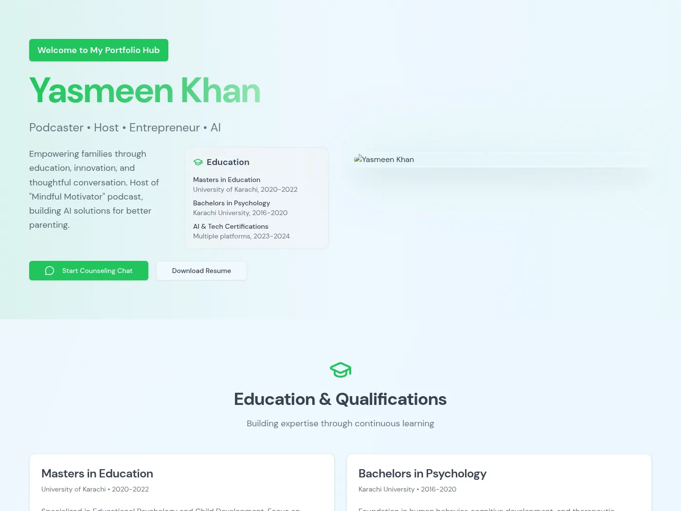 Yasmeen Khan Personal Portfolio & Interactive Hub