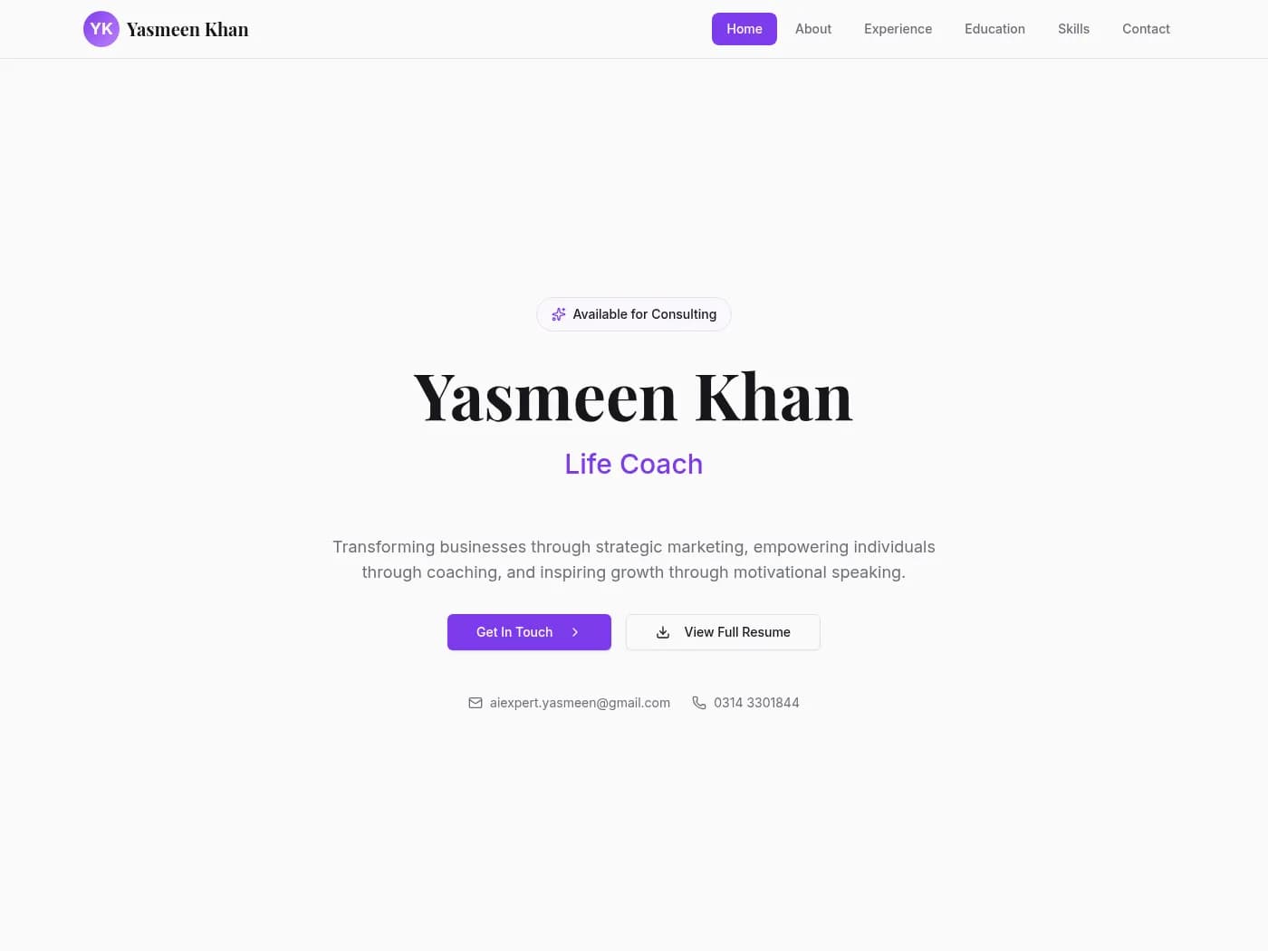 Yasmeen Khan — Portfolio, Marketing Consultant & Motivational Speaker Website
