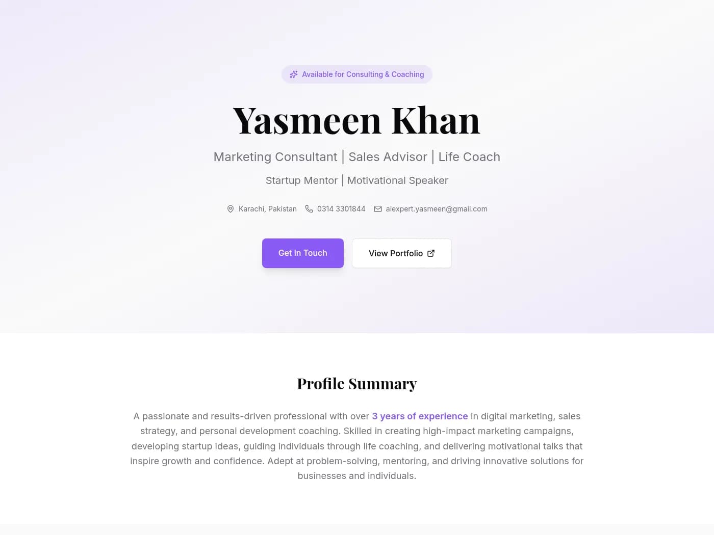 Yasmeen Khan Professional Portfolio & SaaS Consulting Website