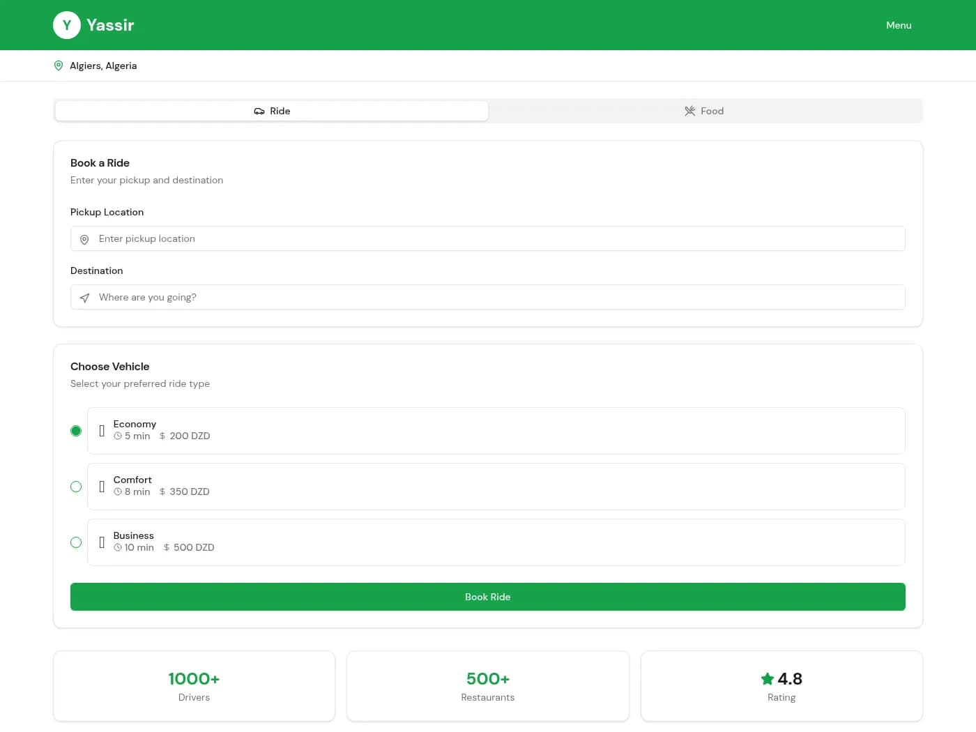 Yassir-Inspired Transportation & Food Delivery Platform for Algeria