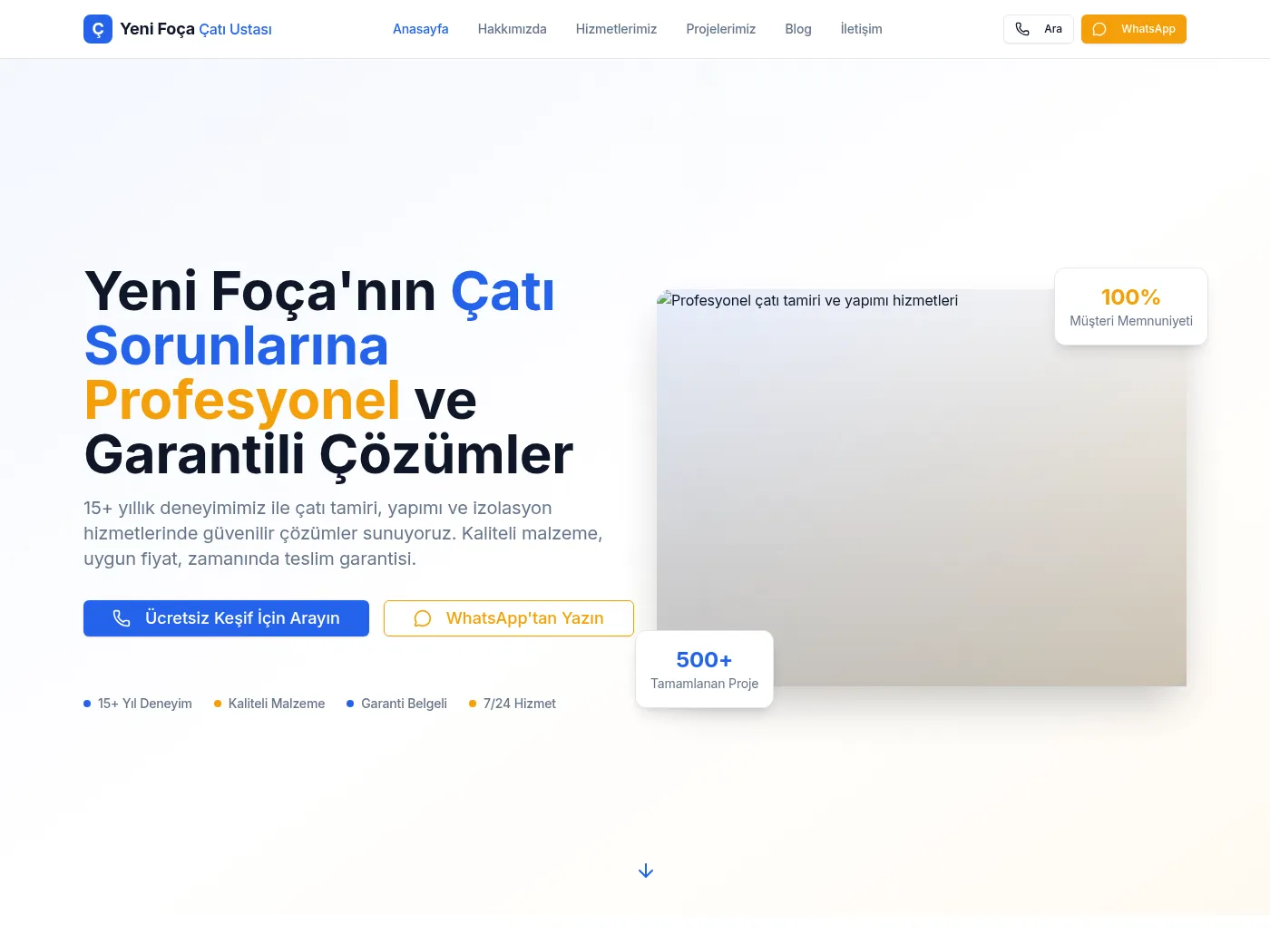 Yeni Foça Çatı Ustası Modern Web Sitesi