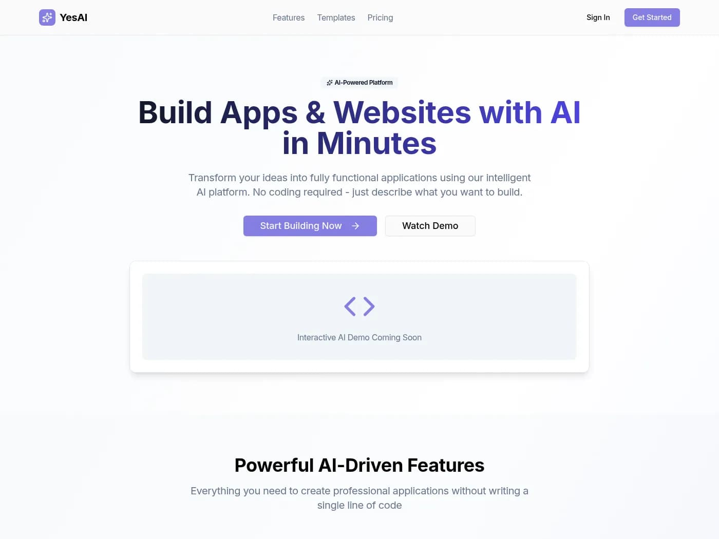 YesAI: AI-Powered App & Website Builder Platform
