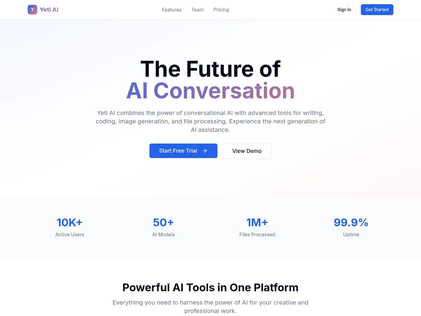 Yeti AI: Full-Stack Conversational AI Platform & Creative Suite