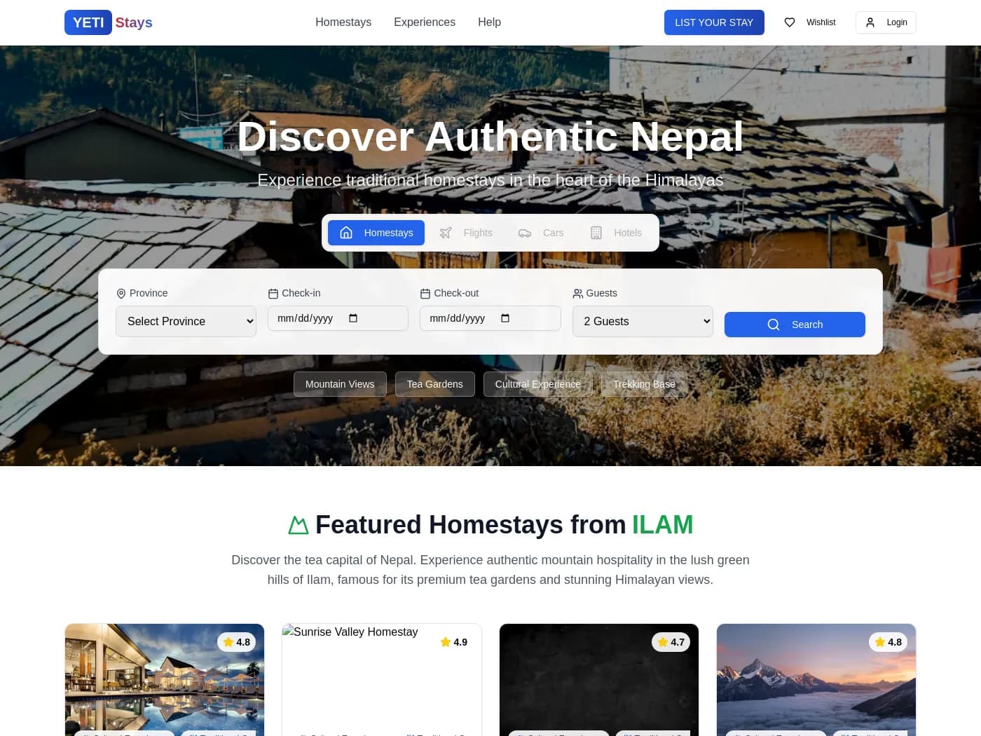 YetiStays: Nepalese Homestay Booking Platform