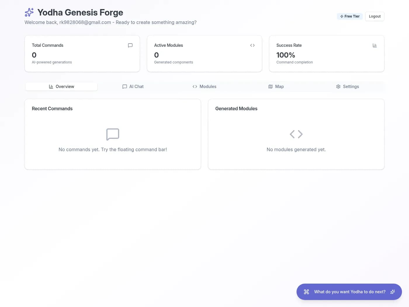 Yodha Genesis Forge - Free Full-Stack AI Platform with Adaptive UI & Modular Generation