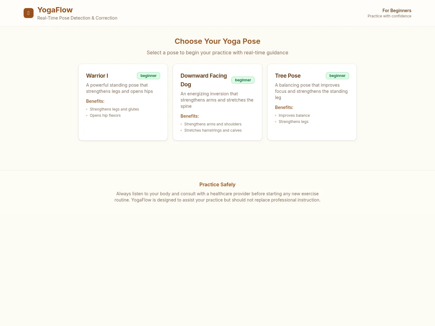 Real-Time Yoga Pose Detection and Correction Website for Beginners