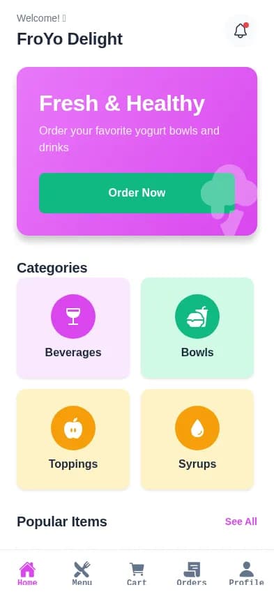 Yogurt Drink & Bowl Mobile Ordering App